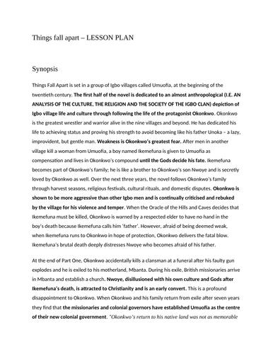 GCSE ENGLISH LITERATURE "Things Fall Apart" REVISION NOTES | Teaching ...