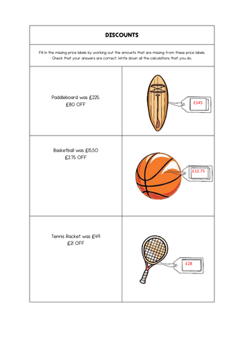 Fun Subtraction Worksheet for Students: Sports Shop Themed with ...