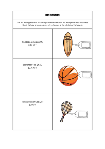 Fun Subtraction Worksheet for Students: Sports Shop Themed with ...