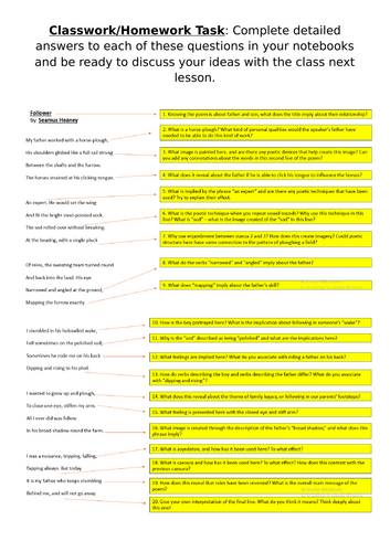 Follower by Seamus Heaney - Full Lesson Activities - CIE Poetry iGCSE ...