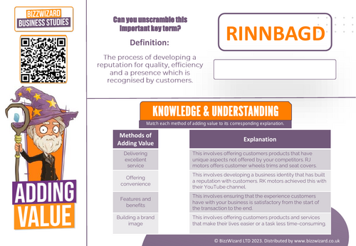 Adding Value - FREE Worksheet & Youtube Video - GCSE Business Studies | Teaching Resources