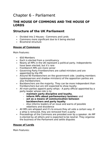 Chapter 6 UK Government Paper 2 Politics | Teaching Resources