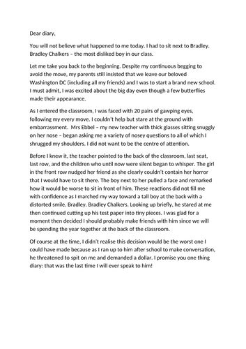 WAGOLL - 2 diary entries based on The Boy in the Girl's Bathroom ...