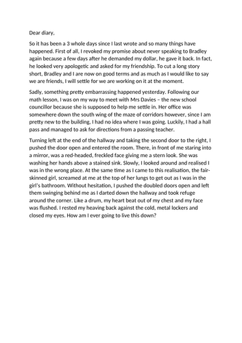 WAGOLL - 2 diary entries based on The Boy in the Girl's Bathroom ...