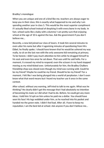 WAGOLL - monologue based on The Boy in the Girls's Bathroom | Teaching ...