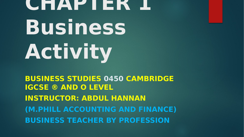 Chapter 1 Business Activity 0450 Cambridge PPT | Teaching Resources