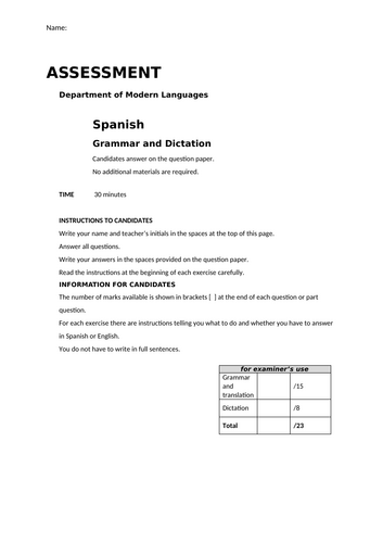 Writing assessment - new Spanish GCSE Mod 1 | Teaching Resources