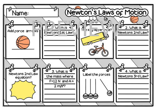 Newton's Laws of Motion Knowledge Organiser Worksheet KS4 and KS3 ...
