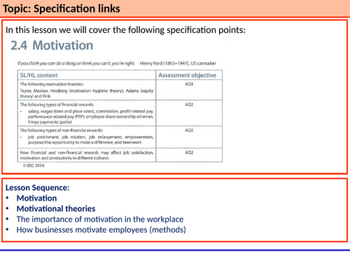 IB Business Management - Motivation | Teaching Resources