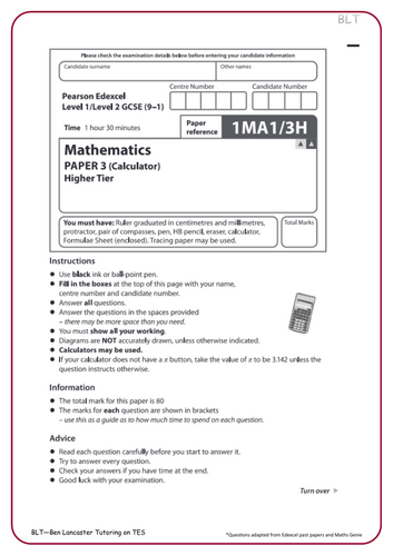 Higher Edexcel GCSE Predicted Maths Paper 3 - 2024 | Teaching Resources Higher Edexcel GCSE Predicted Maths Paper 3 - 2024 | Teaching Resources