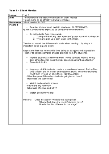 Silent Movies KS3 Drama Scheme | Teaching Resources
