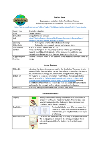 Energy Transfers - PhET Simple Investigation | Teaching Resources