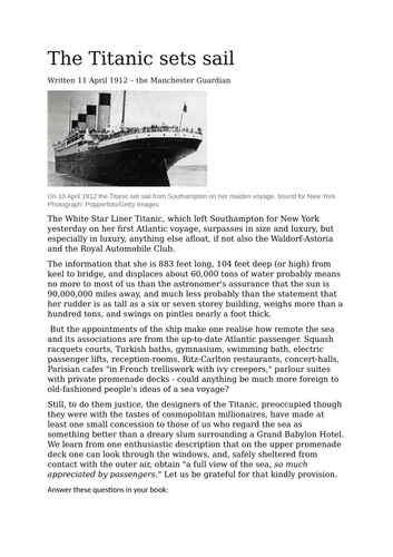 Titanic Enquiry L1: Overview of the Titanic | Teaching Resources