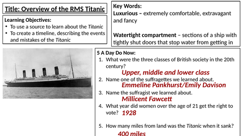 Titanic Enquiry L1: Overview of the Titanic | Teaching Resources
