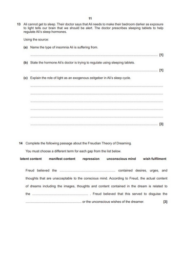 OCR GCSE Psychology: Sleep & Dreaming | Teaching Resources