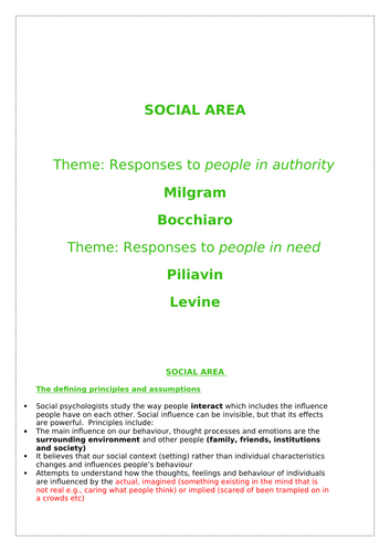 Psychology (20 Core studies and 5 Areas) OCR | Teaching Resources