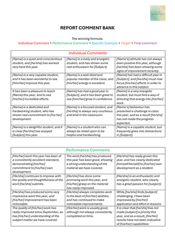 Reports- comment bank | Teaching Resources