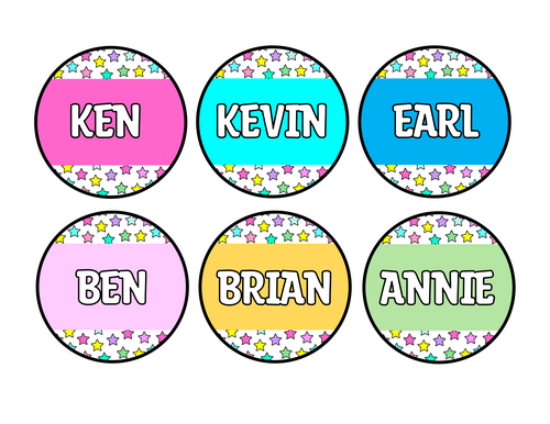 Printable Colorful Stars Student Name Labels, Editable Cubbies Labels ...
