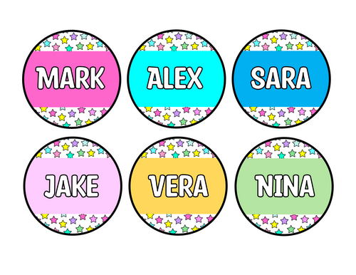 Printable Colorful Stars Student Name Labels, Editable Cubbies Labels ...