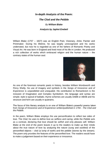 Clod and the Pebble by William Blake - Complete Analysis | Teaching ...