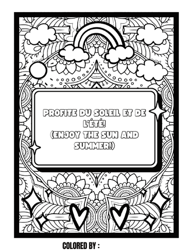 French Summer Activities Word Wall Sayings, Relaxing Craft Coloring ...