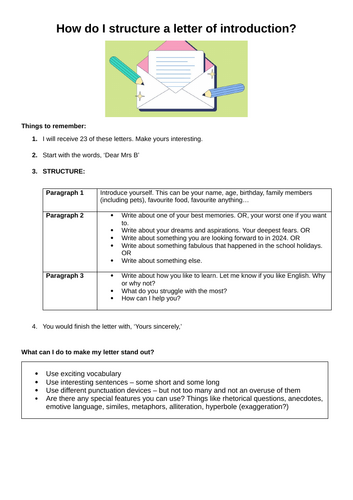 Letters of Introduction - New Classes | Teaching Resources