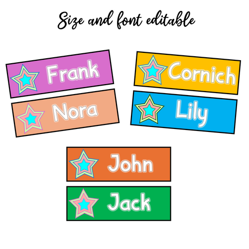 Printable Colorful Stars Student Name Plates, Student Name Labels,Name ...
