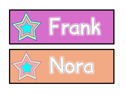 Printable Colorful Stars Student Name Plates, Student Name Labels,Name ...
