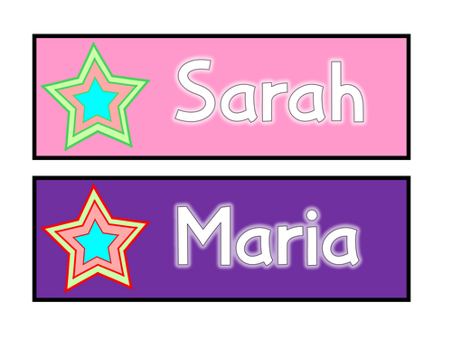 Printable Colorful Stars Student Name Plates, Student Name Labels,Name ...