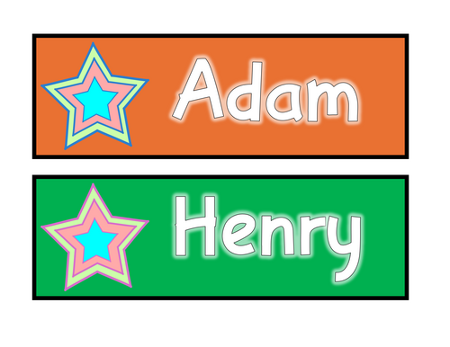 Printable Colorful Stars Student Name Plates, Student Name Labels,Name ...