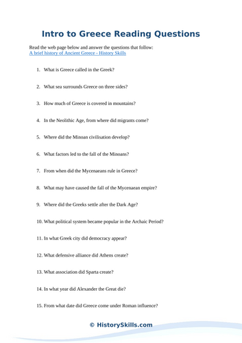 Overview of Ancient Greek History Reading Questions Worksheet ...