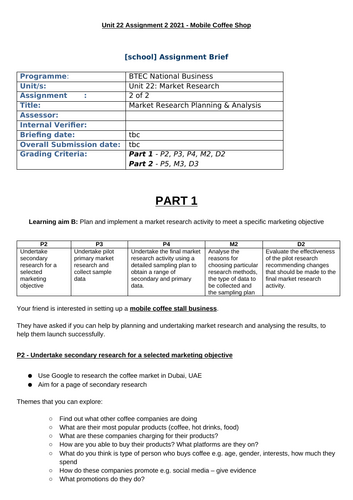 BTEC L3 Business - Unit 22 Assignment Template Bundle (Market Research ... BTEC L3 Business - Unit 22 Assignment Template Bundle (Market Research ...