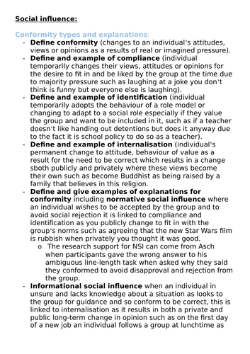 A level psychology: Social influence 16 MARKERS | Teaching Resources