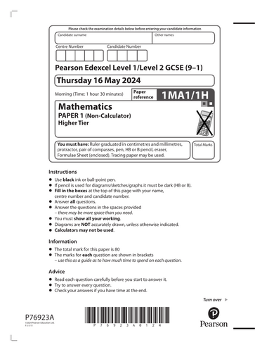 Predicted Paper 3F Edexcel Maths GCSE | Teaching Resources