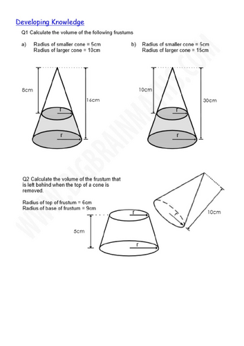 Frustums - Volume and Surface Area | Teaching Resources