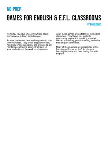 No Prep: Games for English and E.F.L. Classrooms | Teaching Resources