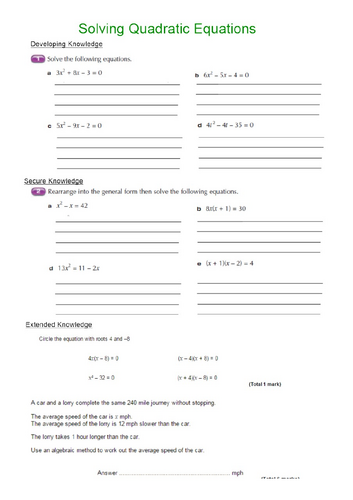 Solve Quadratic Equations by Factorising | Teaching Resources