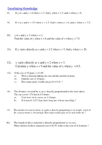 Direct Proportion - Linear and Non-Linear | Teaching Resources