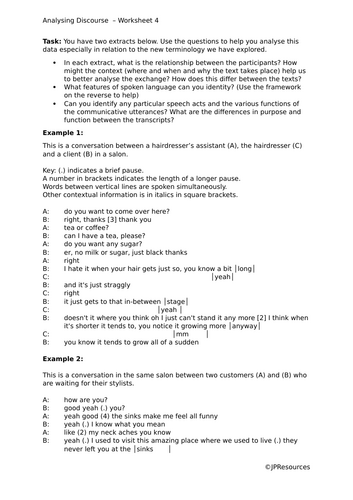 Analysing Discourse - Spoken Language - A Level Unit | Teaching Resources