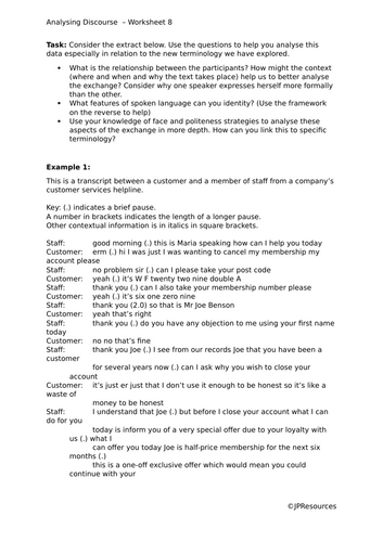 Analysing Discourse - Spoken Language - A Level Unit | Teaching Resources
