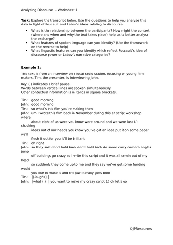 Analysing Discourse - Spoken Language - A Level Unit | Teaching Resources