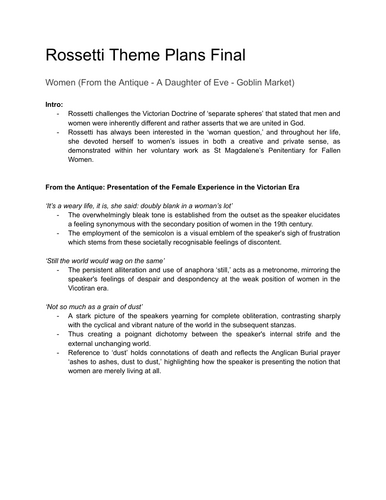 A LEVEL English literature WJEC Rossetti Essay plans | Teaching Resources