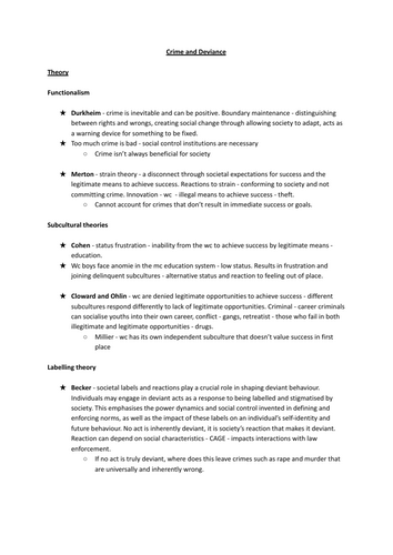 A Level Sociology Crime and Deviance Revision Notes | Teaching Resources