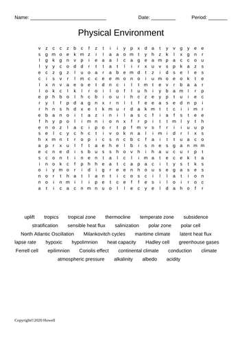 Physical Environment Word Search for an Ecology Course | Teaching Resources