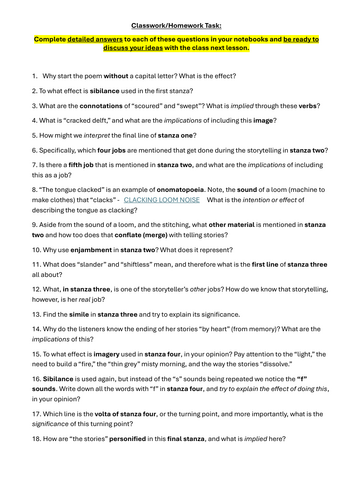 Storyteller by Liz Lockhead - Full Lesson Activities - CIE Poetry iGCSE ...