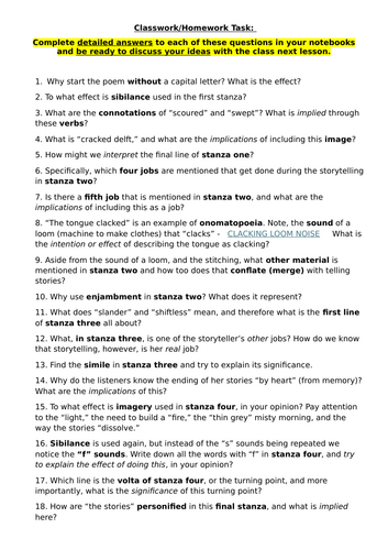 Storyteller by Liz Lockhead - Full Lesson Activities - CIE Poetry iGCSE ...