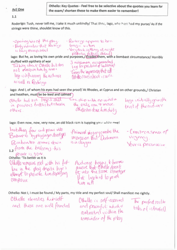Othello - A Level English Literature (B) - Key quotations booklet ...
