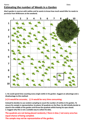 Sampling Plants 2 X Worksheets Gcse Biology Ecology Quadrats Transect Random