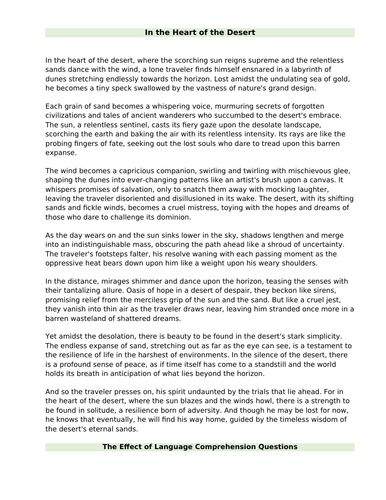 Comprehension: The Heart of the Desert | Teaching Resources