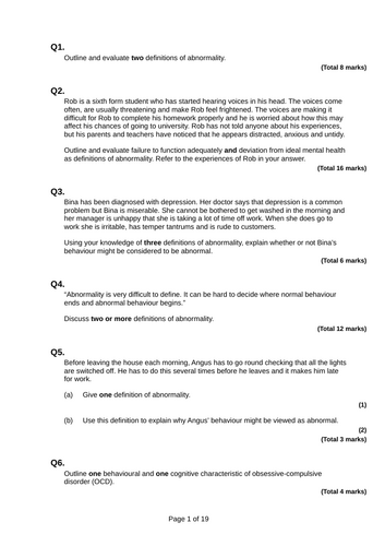 AQA A-level psychology mixed exam questions | Teaching Resources